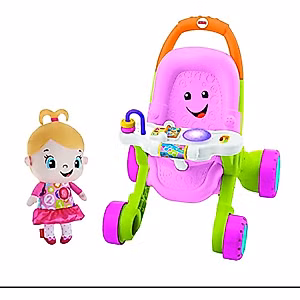 Fisher-Price Laugh & Learn Stroll & Learn Walker Gift Set, Musical Baby Walking Toy and Soft Doll for Infants Ages 9 Months and Older