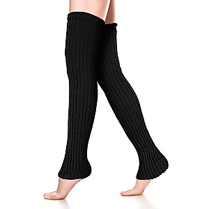 Sumind 2 Pairs Women Long Stirrup Leg Warmers Winter Knitted Over Knee Thigh High Long Socks 80s (Black and White)