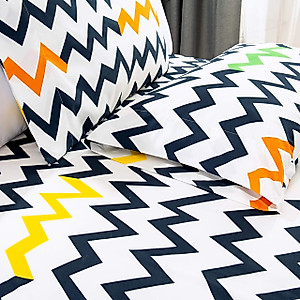 Elegant Comfort Luxury Soft Bed Sheets Chevron Pattern - 1500 Premium Hotel Quality Microfiber Softness Wrinkle and Fade Resistant (6-Piece) Bedding Set, Queen, Chevron Colorful