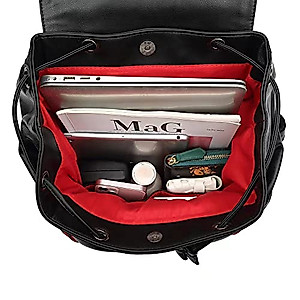 Chikencall Rivet Punk Backpack Flap Drawstring Rucksack Gothic Studded Shoulder Purse Black Daypack