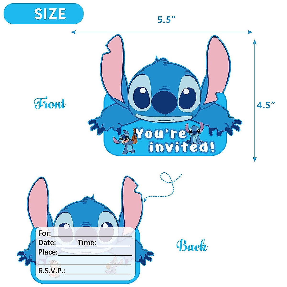 GOGOPARTY 20 Pcs Blue Invitation Cards, Birthday Party Invitation Cards With Sticker Labels, 20 Envelope Birthday Invitations for Kids Birthday Party Supplies