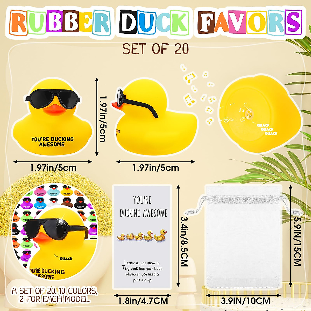 Deekin 20 Sets Thank You Gift Set Inspirational Mini Rubber Ducks Employee Team Coworkers Motivational Gifts Appreciation Christmas Gifts You're Ducking Awesome Cheer up Cards (Cute Style)