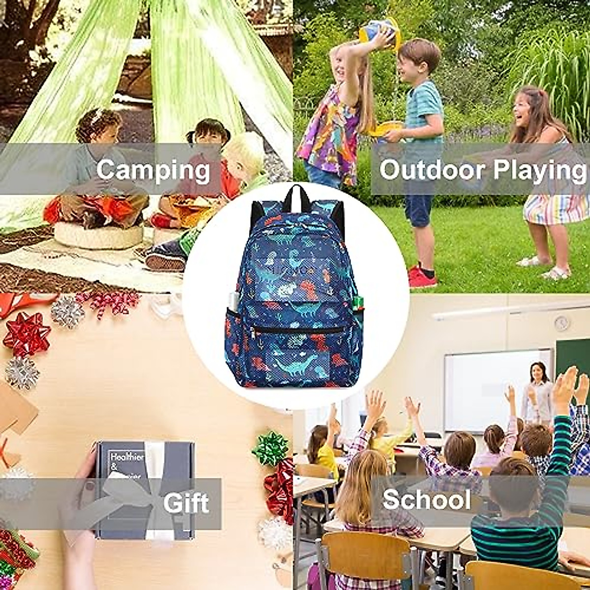 CAMTOP Mesh Backpack Kids Boys Girls Bookbag See Through Preschool Backpacks Casual Daypack for School Beach Travel Swim(Age 3-8 Years)