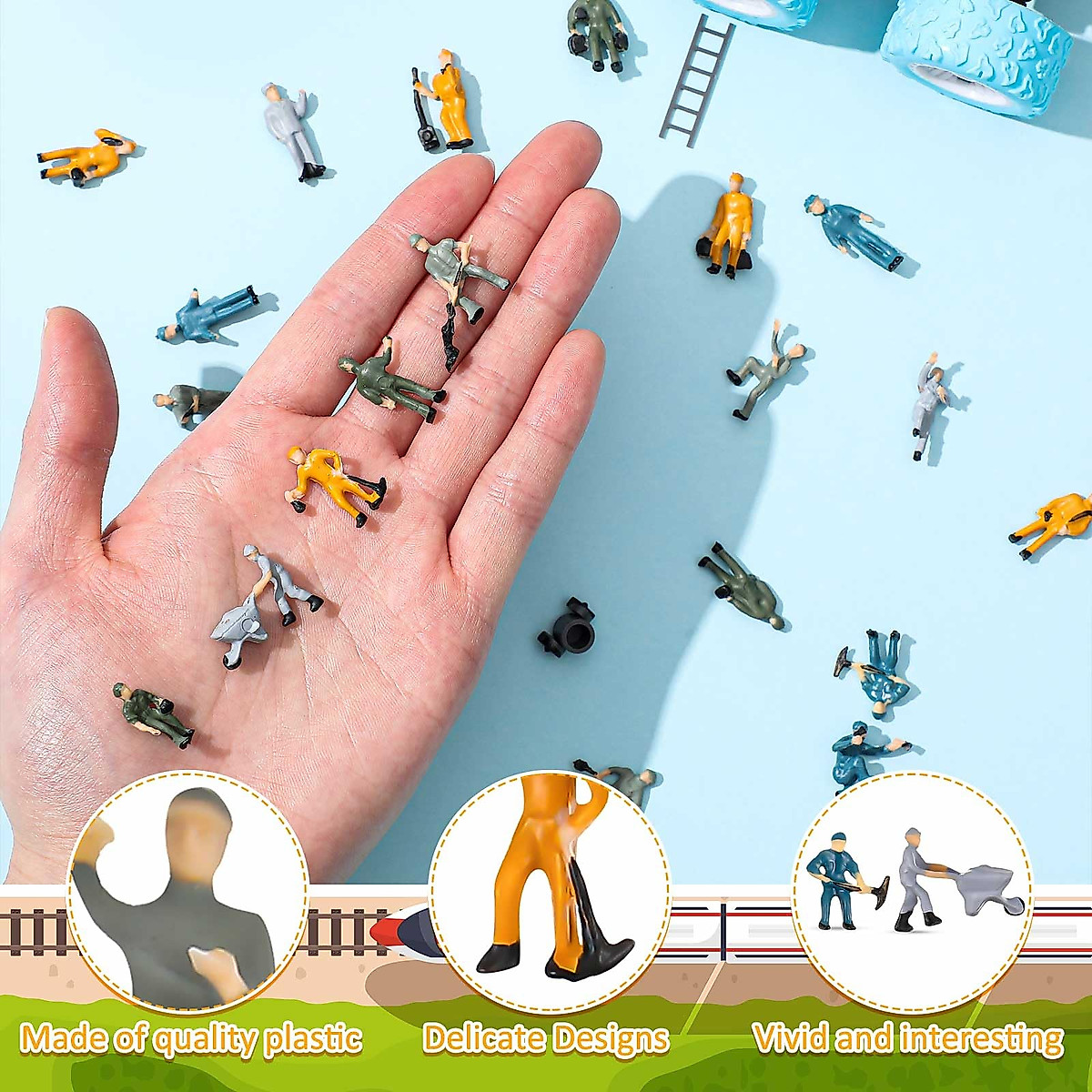 Namalu 27 Pcs 1: 87 Ho Scale Train Track Railroad Worker Miniature Model People Figures Architectural Plastic Train People Figures with Tools Rock Landscape Train Accessories for Miniature Scenes