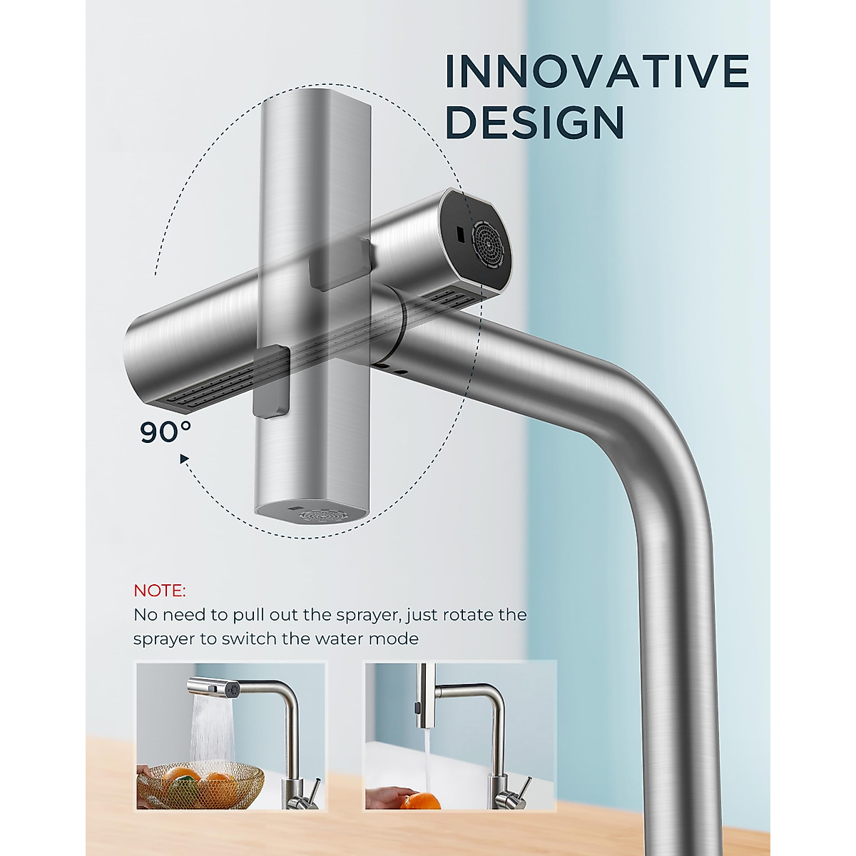 FORIOUS Kitchen Faucet with Pull Down Sprayer, Brushed Nickel Kitchen Faucets Stainless Steel, Waterfall Kitchen Sink Faucet 3 in 1 Function, Modern Faucet for Kitchen Sink, Bar, Laundry, Rv