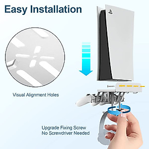 SWTOTK PS5 Wall Mount Kit with Charging Cable, 6-in-1 Playstation 5 (Disc & Digital) Metal Wall Stand with 2 Detachable Controller Hanging Bracket/Remote Box/Headset Hanger, w/Non-Slip Mat White