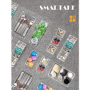 SMARTAKE 22-Piece Drawer Organizers, 7 Sizes Desk Drawer Dividers with Non-Slip Pads, Plastic Dresser Storage Tray Sets, Cosmetic Makeup Jewelries Trays, for, Kitchen, Office, Home, Bathroom (Clear)