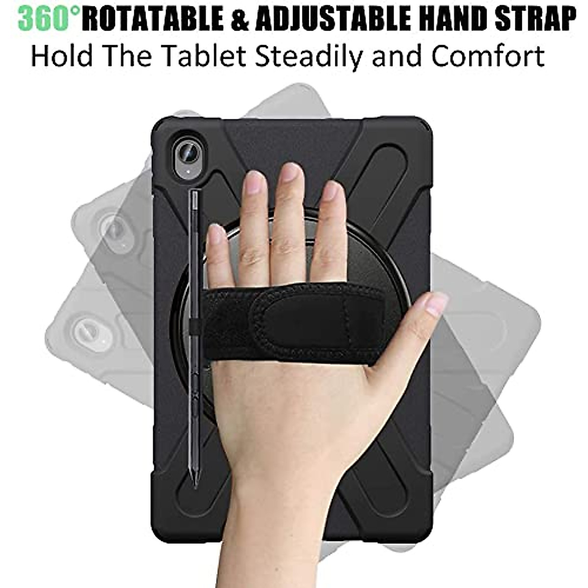 Junfire Shockproof Case for Lenovo Tab P11 Plus/P11 (2021/2020), Lenovo Tab P11 Plus/P11 Heavy Duty Rugged Case 11 inch with Hand Strap Kickstand Shoulder Belt for TB-J606F/TB-J606X/TB-J616F-Black