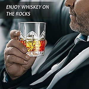 veecom Whiskey Glass Set of 2, 10 oz Crystal Whiskey Glasses Thick Bottom Bourbon Glasses Old Fashioned Rocks Glass Tumbler for Scotch, Cocktail, Liquor, Home Bar Whiskey Gifts for Men (Glass Set 2)