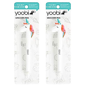 Yoobi White Unicorn Ballpoint 2-Pack Pens | Set of 2 | Fun, Trendy Writing for School, Desk, Work | Black Ink | 0.8mm Medium Tip (YOOB3192249)