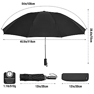 G4Free Large Umbrella 54 Inch Windproof Travel Umbrellas for Rain, Small folding Compact Reverse Umbrella with 10 Ribs Automatic Open Close (Black)