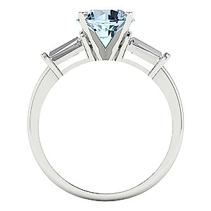 Clara Pucci 2.0 ct Round Cut 3 stone Solitaire Natural Light Blue Aquamarine Designer Anniversary Bridal Engagement Ring 14k White Gold