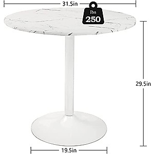 Nopurs Round Dining Table, 31.5" Small Kitchen Table, Sofa Table with Faux Marble Desk and Metal Pedestal Base, Coffee and Bistro Table for Living Room, Kitchen, Bedroom, Meeting Room, and Balcony