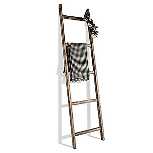 FUIN 6.3 Ft (76") Rustic Blanket Ladder Holder Farmhouse Wood Decorative Wall Leaning Quilt Towel Display Bathroom Rack, Light Brown