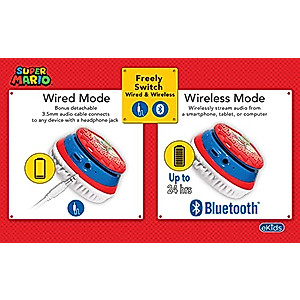 eKids Super Mario Wireless Bluetooth Portable Kids Headphones with Microphone, Volume Reduced to Protect Hearing Rechargeable Battery, Adjustable Kids Headband for School Home or Travel