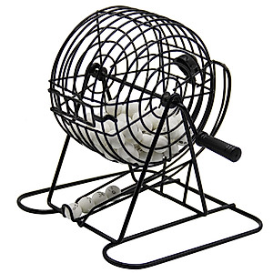 Lulu Home Bingo Game Set , 8 Inch Metal Bingo Cage Include 3/5 Inch White Balls, Bingo Chips, Bingo Board, 18 Bingo Cards, Black