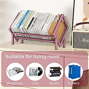 Stainless Steel Desk Bookshelf, Desktop Shelf for Book Lovers and Record Keepers ,Vinyl Record Holder for Magazine/CDs/Book Display,Tabletop Bookcase Book Organizer in Living Room/Office/Bedroom