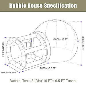 King Inflatable Bubble House Tent PVC Outdoor Transparent Balloon Bubble with Blower (13FT)