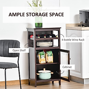 HOMCOM Wine Cabinet with 4 Bottle Wine Rack, Open Shelf, Acrylic Door Cabinet with Adjustable Shelf, Espresso