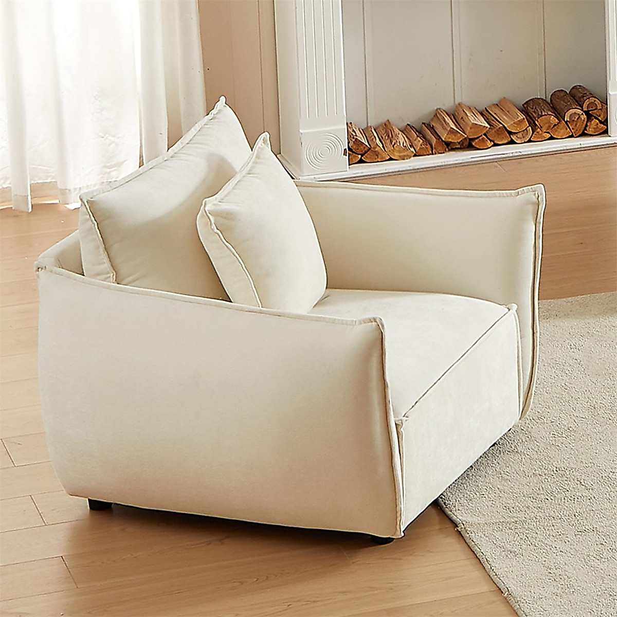 HOMIQUEEN 44" Modern Fabric Single Sofa, Upholstered Armchair with Solid Wood Frame, Deep Seat Accent Chair for Living Room Bedroom Office Apartment (Beige)