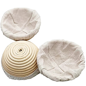 3pcs 5" Banneton Proofing Basket Round Bread Brotform with Liner Eco-Friendly Natural Rattan for Professional & Home Bakers