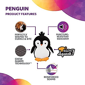 TrustyPup Strong 'N Silent Penguin Silent Squeak Plush Dog Toy, Chew Guard Technology - Black/White, Medium