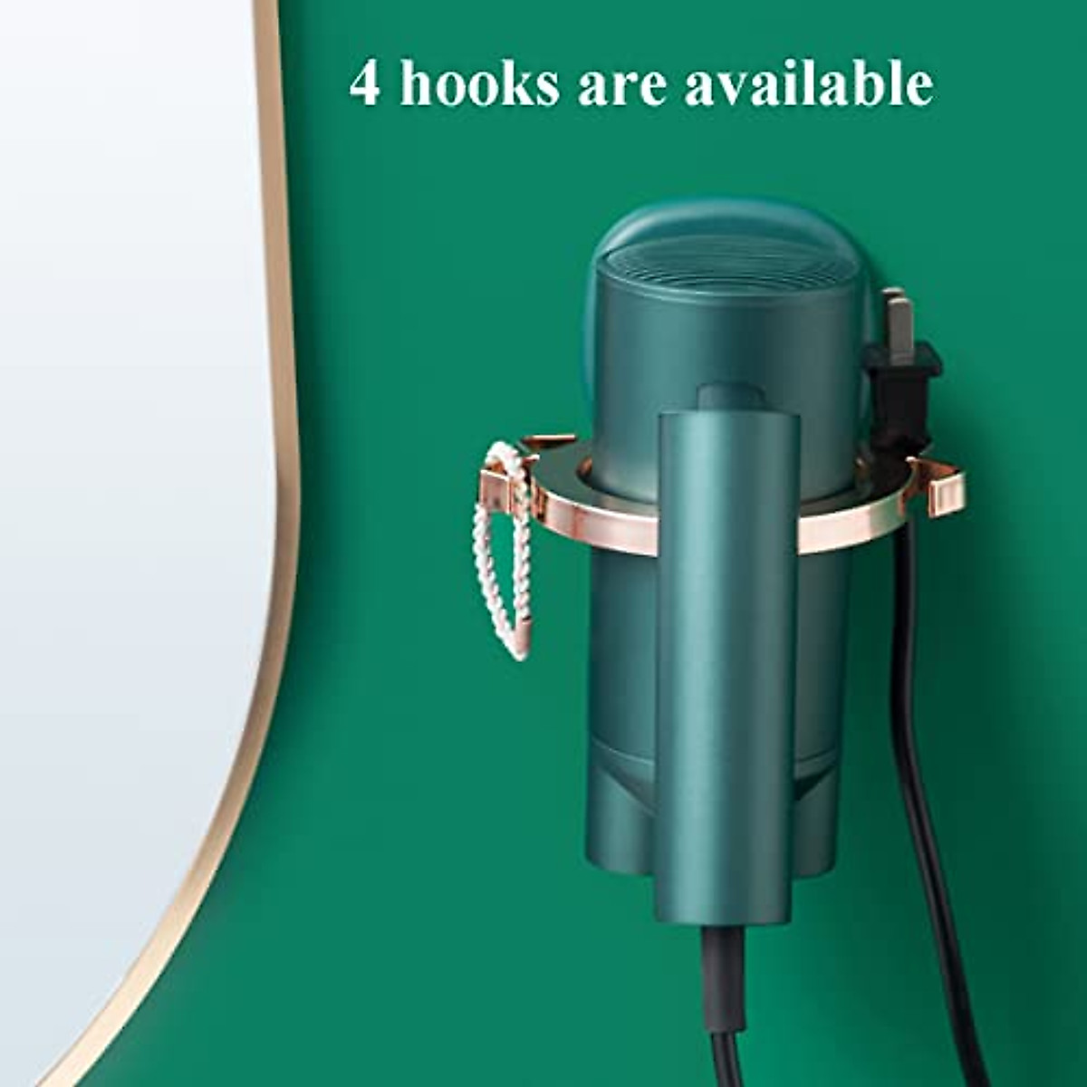 CARURLIFF Small Foldable Hair Dryer Holder Wall Mounted Cute Blow Dryer Rack No Drill Organizer for Bathroom (Green)