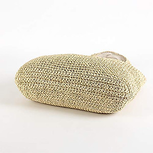 QTKJ Hand-woven Soft Large Straw Shoulder Bag Boho Straw Handle Tote Retro Summer Beach Bag Rattan Handbag (Beige)