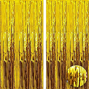 KatchOn, XtraLarge Gold Fringe Curtain Backdrop - 6.4x8 Feet, Pack of 2 | Gold Foil Curtain, Gold Streamers Party Decorations | Gold Foil Fringe Curtain | Gold Tinsel Backdrop, Graduation Decorations