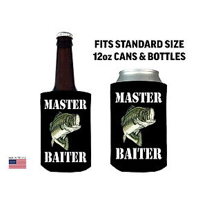 Funny Fishing Master Baiter Joke Collapsible Beer Can Bottle Beverage Cooler Sleeves 2 Pack