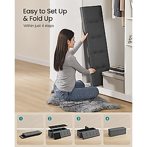 SONGMICS 43 Inches Folding Storage Ottoman Bench, Storage Chest, Foot Rest Stool, Bedroom Bench with Storage, Holds up to 660 lb, Dark Gray ULSF77K