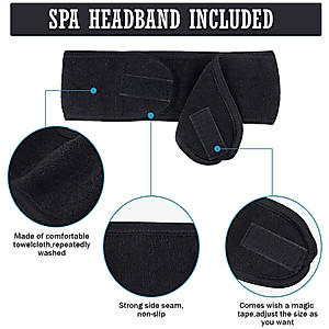 Makeup Remover Face Towels 6pack - 13" x 13" Black Turkish Cotton Washcloths with Makeup Headband - Super Soft Makeup Remover Cloths Perfect Holiday Gift