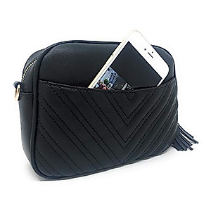 lola mae Quilted Crossbody Bag, Trendy Design Shoulder Purse (Black)