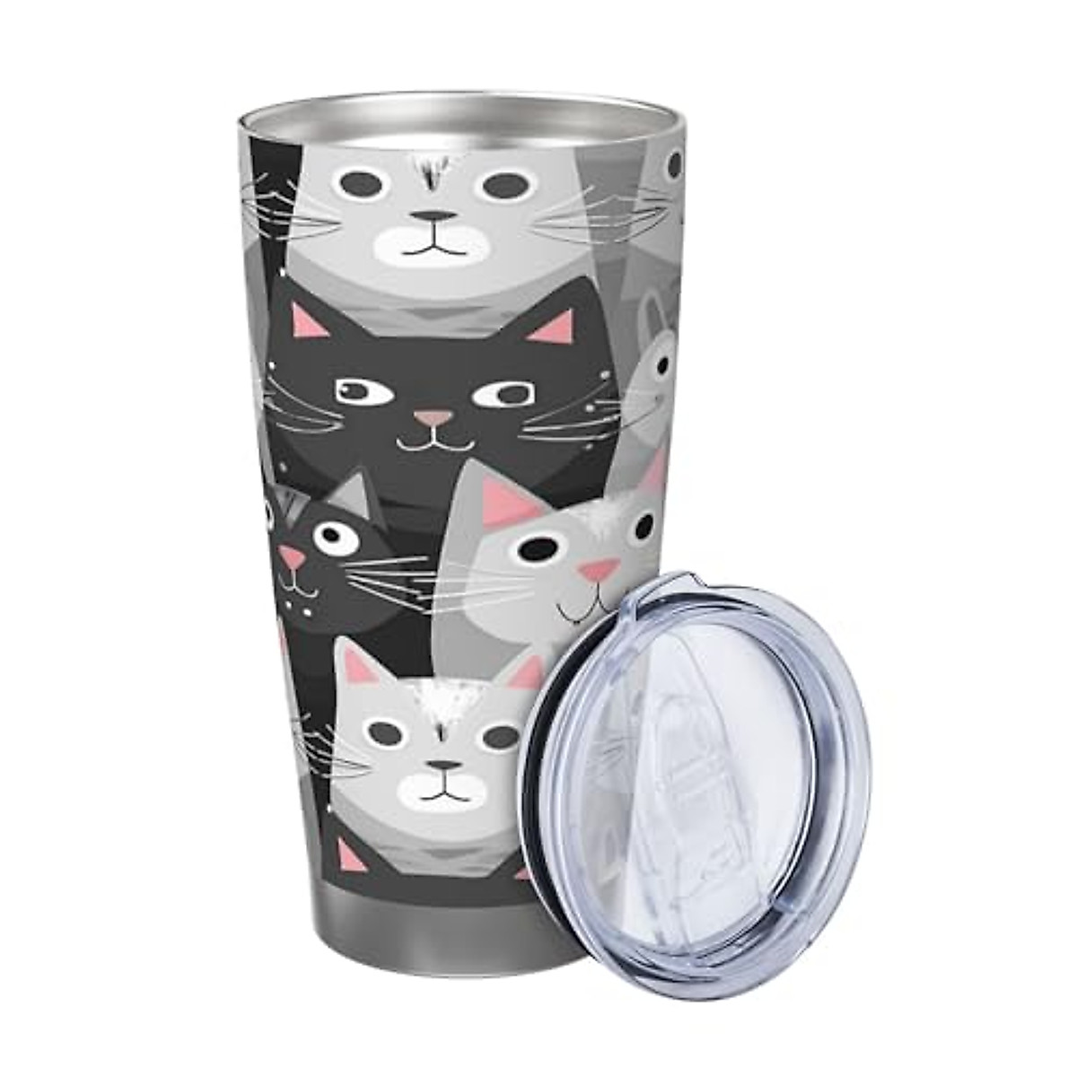 AYCZN Cute Cat Face 20 OZ Tumbler Stainless Steel Travel Coffee Mug, Kitten Insulated Water Bottle with Lid and 2 StrawsLeakproof Thermal Cup