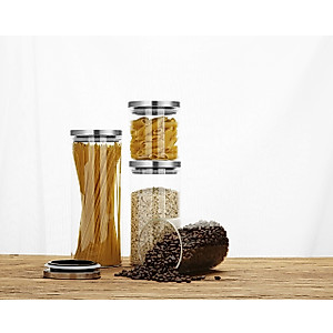 SIXAQUAE Glass Food Storage Containers Jar Stainless Steel Lids 4 Packs 600ml Airtight Canister Organization Sets Stackable