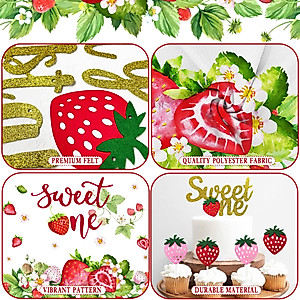 Strawberry First Birthday Party Decoration Pack for Girls Sweet One Shortcake Party Supplies 84 Pcs (Backdrop, Tablecloth, Banner, Crown, Cupcake Toppers, Honeycomb Decor, Balloons) (Sweet One)