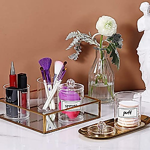 2 Pack Dustproof Storage Box for Cotton Ball, Cotton Swab, Cotton Round Pads, Floss - 10 Oz Clear Plastic Apothecary Jar Set for Bathroom Canister Storage Organization, Vanity Makeup Organizer