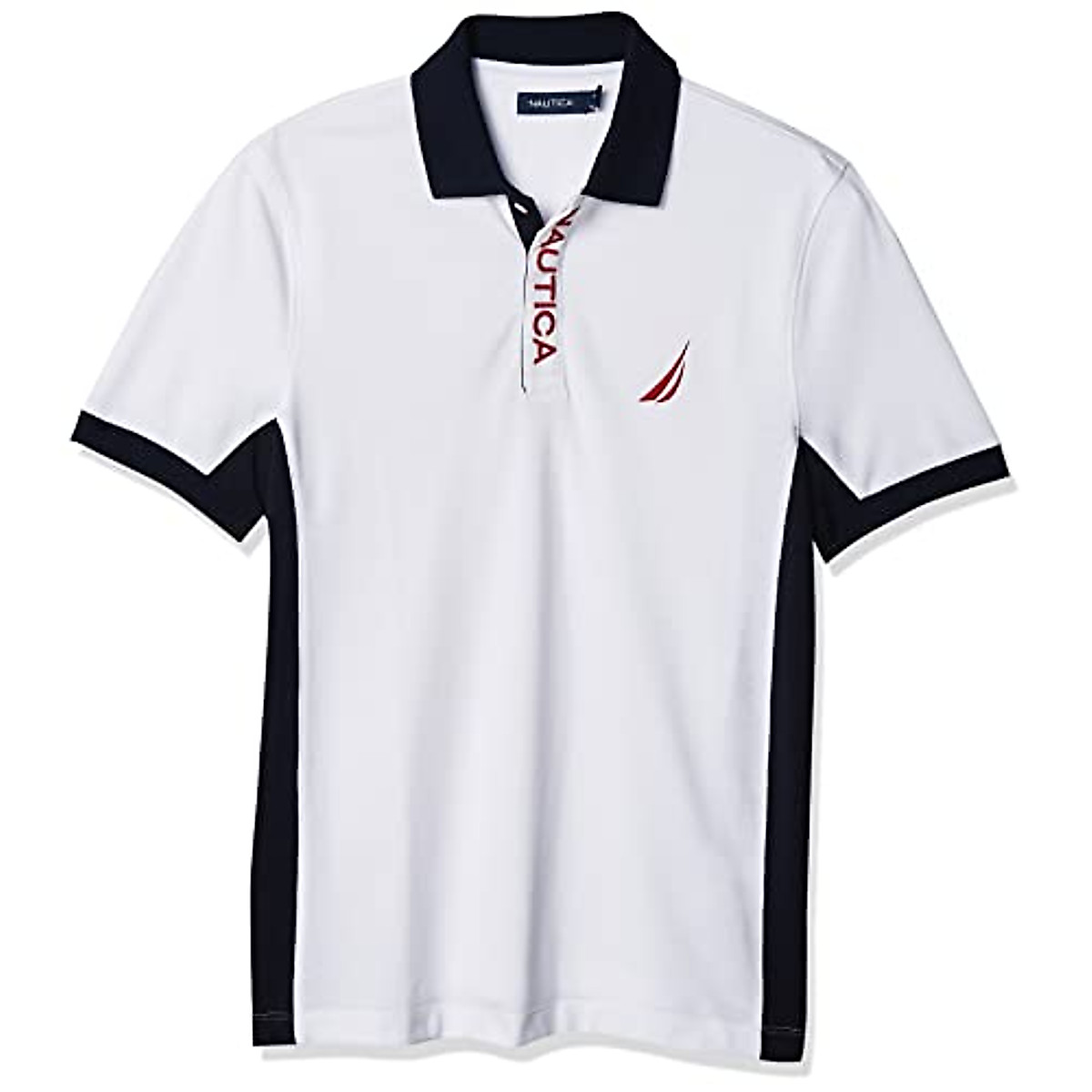 Nautica Men's Short Sleeve Color Block Performance Pique Polo Shirt, Bright White, XX-Large