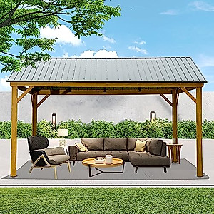 Domi 12'x14' Hardtop Gazebo,Outdoor Permanent Gazebo with Galvanized Steel Gable Roof and Wood Grain Aluminum Frame, Metal Pavilion Gazebo for Patio, Backyard, Deck and Lawns