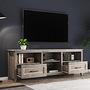 BAMACAR Grey TV Stand for 80 Inch TV, Large tv Stands 70-80 Entertainment Center with Storage, Grey TV Stand for 80 75+ 75 70 65+ 65 Inch TV Stands for Living Room, 80 Inch TV Stand 80 Inch TV Table