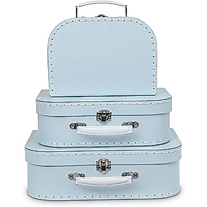 Jewelkeeper Paperboard Vintage Suitcase - Set of 3 Decorative Vintage Luggage - Storage Cardboard Suitcase - Mini Luggage Gift Box for Birthday or Wedding - Baby Blue Pastel Design