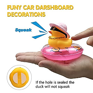 OEFWING 2PC Duck Car Dashboard Decorations Rubber Duck Car Ornaments for Truck Fun Litter Rubber Cool Duck Accessories with Mini Swim Ring Sun Hat Necklace and Sunglasses