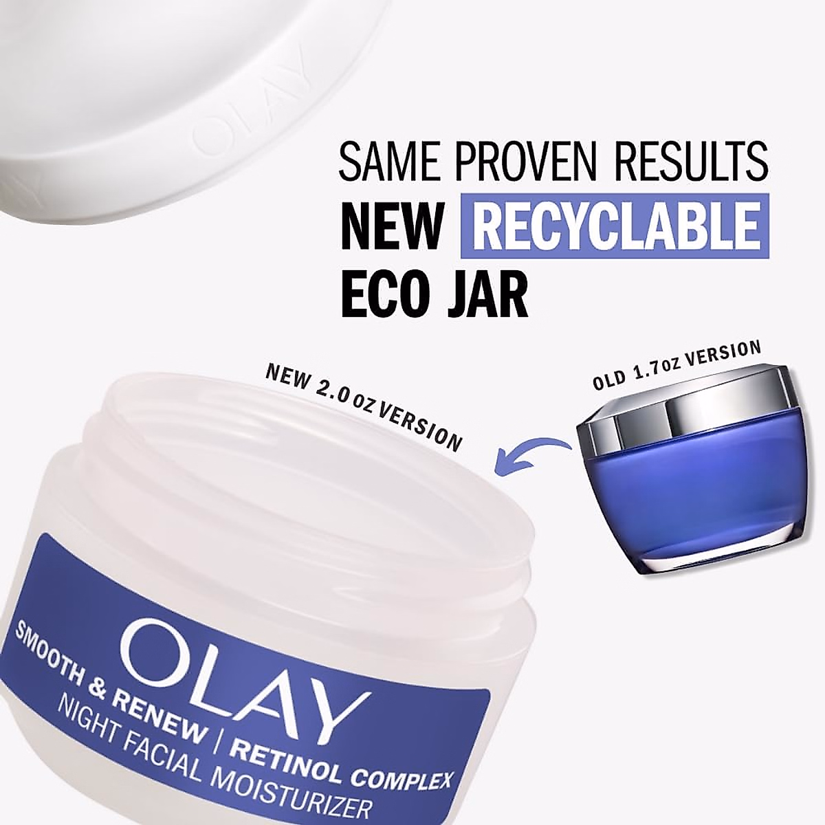 Olay Smooth & Renew Retinol Face Moisturizer, 2 oz Fragrance Free Night Cream for Fine Lines and Wrinkles with Retinoid Complex, Recyclable Eco Jar Packaging, Value Size