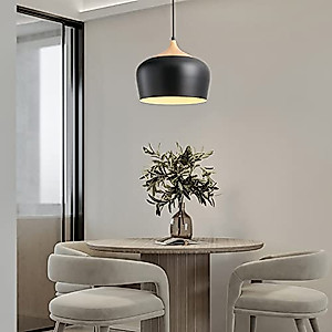 KARMIQI Farmhous Pendant Lights LED Bulb Included Black Pendant Lights Kitchen Island with Metal and Faux Wood Shade, Pendant Hanging Light Fixtures for Kitchen, Dining Room, Living Rooms,Hallway