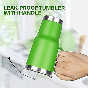 GUDEMAO 20 oz Tumbler with Handle, Stainless Steel Insulated Tumbler with Lid and Straw, Double Wall Vacuum Insulated Coffee Mug Tumbler, Insulated Coffee Thermal Cup for Cold and Hot (Bright Green)