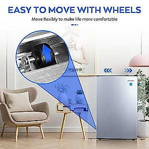 Upstreman 4.5 Cu.Ft Mini Fridge with Freezer, Single Door Small Refrigerator, Adjustable Thermostat, Low noise, Energy-efficient, Compact Refrigerator for Dorm, Office, Bedroom, Silver-SR45