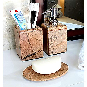 KLEO - Bathroom Accessory Set Made from Natural Brown/Sand Stone - Bath Accessories Set of 3 Includes Soap Dispenser, Utility and Soap Dish