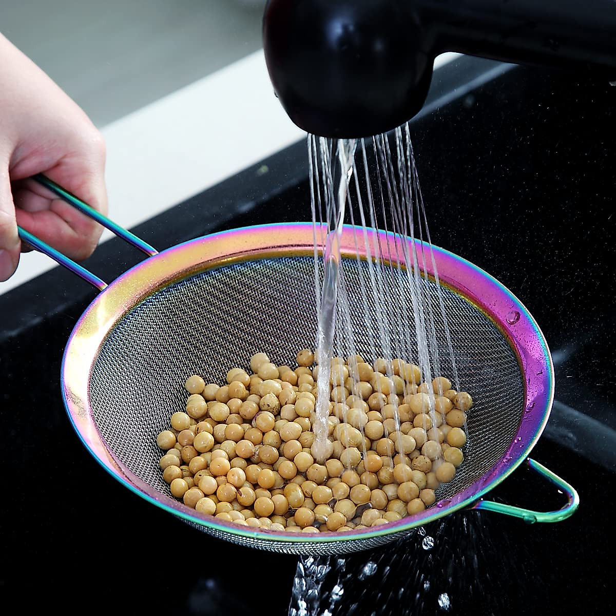 Kyraton Rainbow Fine Mesh Strainer 3 Pieces Set, Copper Flour Sifter For Baking, Stainless Steel Clander, Matcha Tea Strainer, Gravy Separator, Stasher Sieve Pasta Strainers