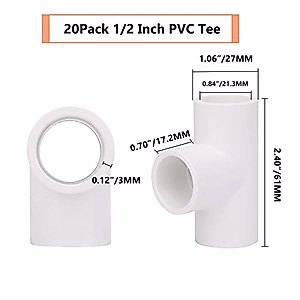 CEE 20 Pack 3 Way 1/2 Inch Tee PVC Fittings, 1/2inch SCH 40 PVC Pipe Fitting Adapter for Water Supplies Build PVC Furniture DIY Garden Shelf Greenhouse (Socket *Socket*Socket)