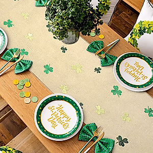 yuboo St Patrick Day Table Runner, Embroidered Shamrock Table Runnr Linen Burlap for Farmhouse Rustic Spring Decorations,13 x 72